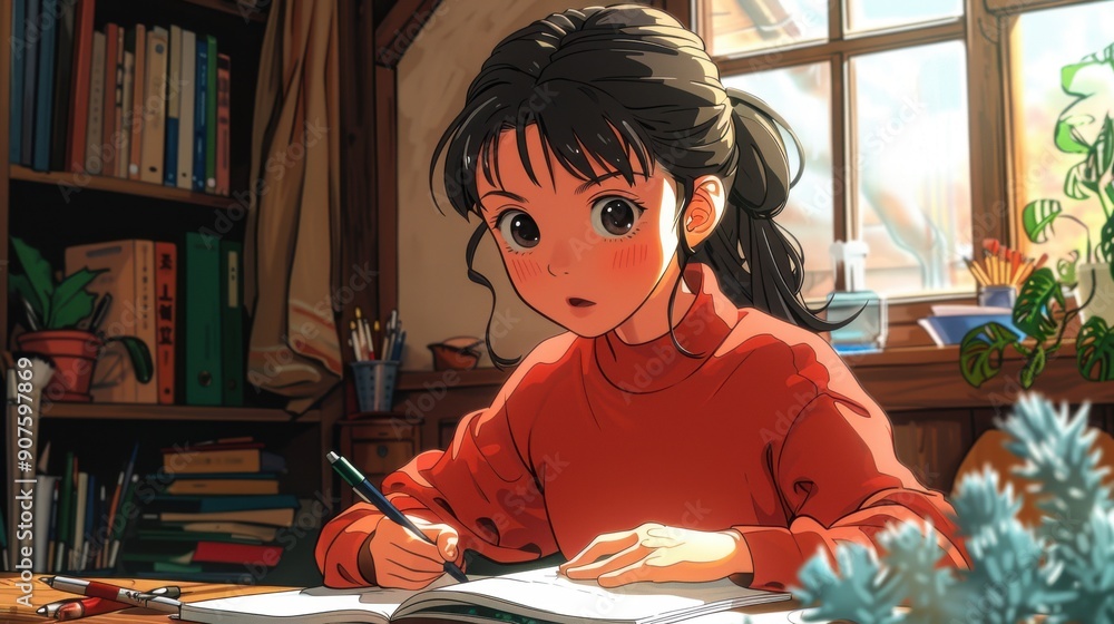 flat anime illustration, anime illustration, line art style ...