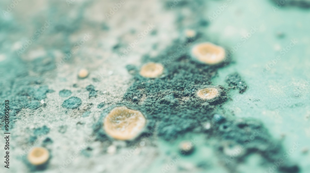 Detailed view of mold developing on a green surface, showcasing ...