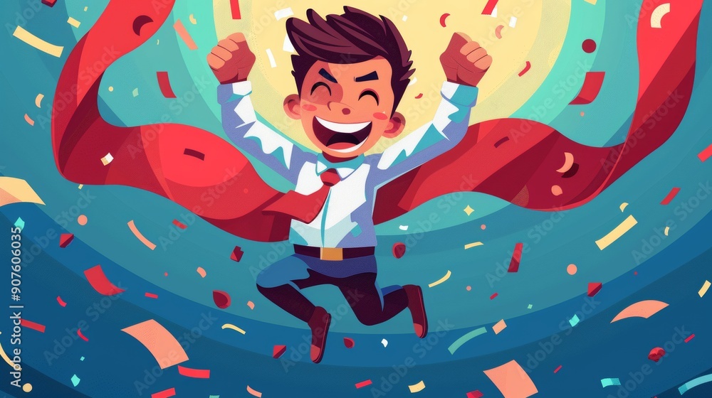 Cartoon vector businessperson crossing the finish line in a race to ...