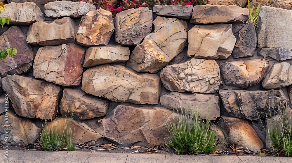 Dry laid retaining wall made with dry laid medium size boulders ...