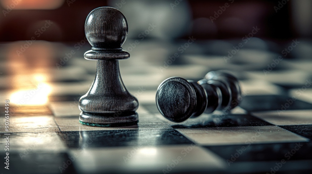 An intense chess match captured in a close-up, showing the silver team ...