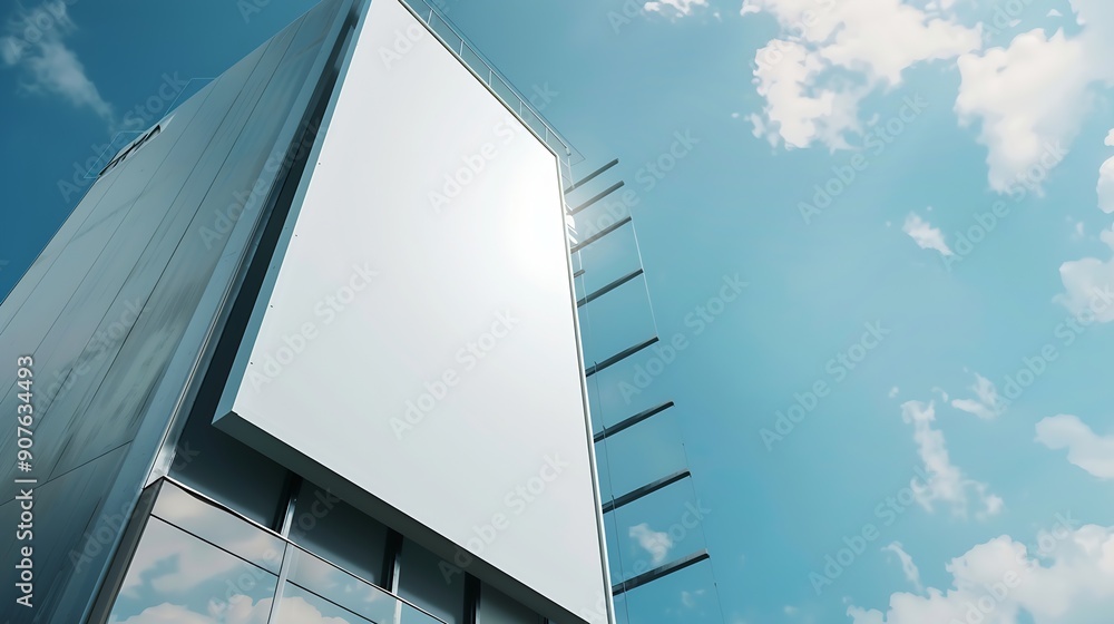Mock up white vertical large LED display billboard on tower building ...