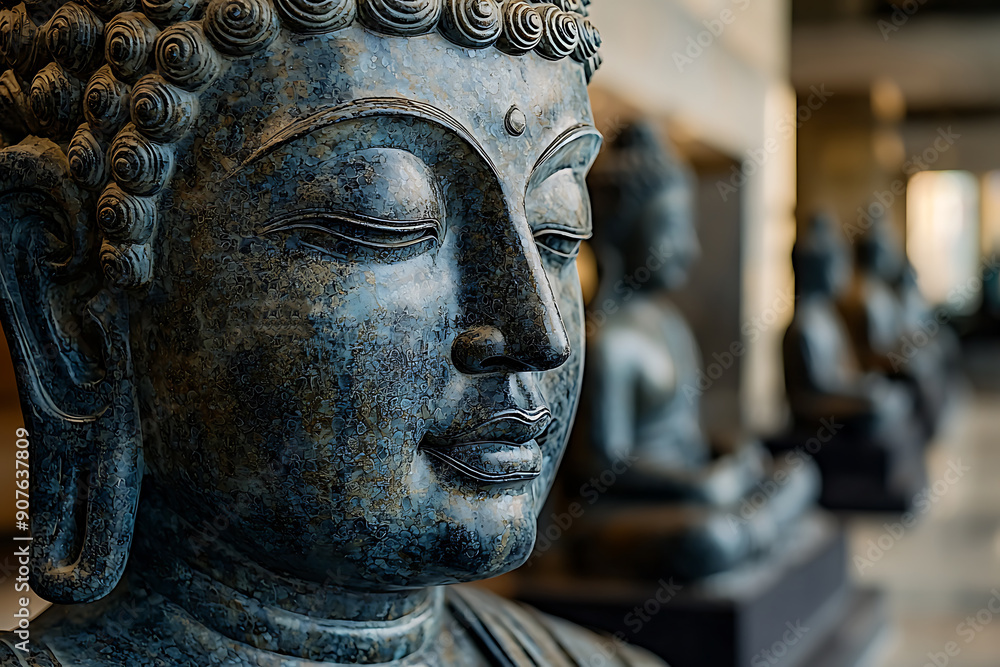Buddha statues with the Dharma Wheel symbolize the Buddha's teachings ...