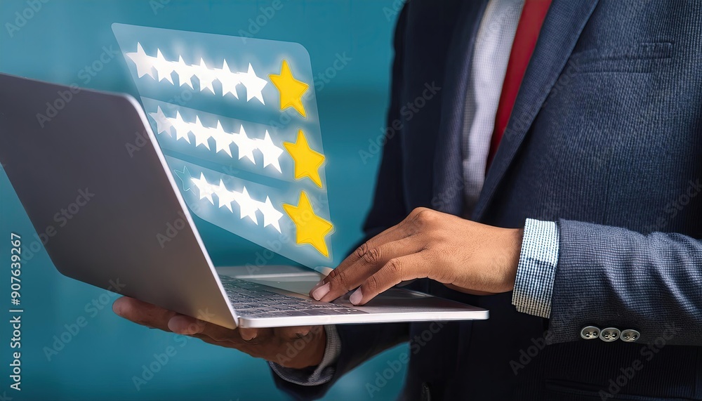 Rating Customer Satisfaction Online. Businessman interacting with ...