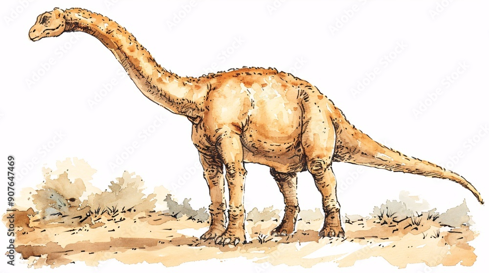 A detailed and realistic illustration of a long-necked dinosaur ...