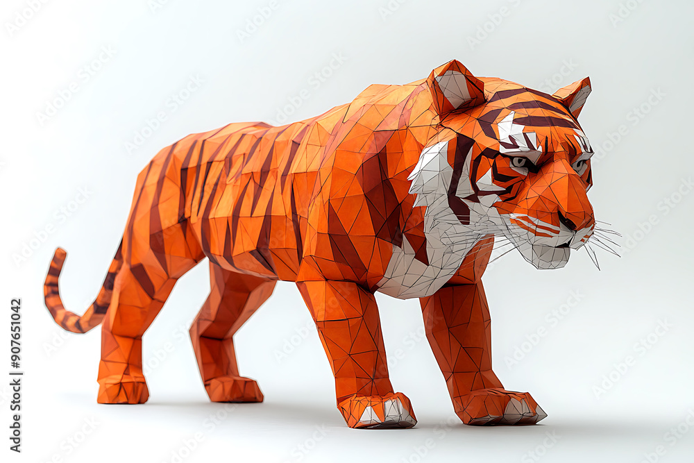 A detailed low poly paper lion model, crafted with sharp geometric ...