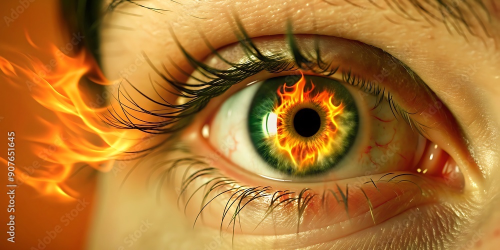 A surreal photo captures a human eye, with flames and fire reflected ...