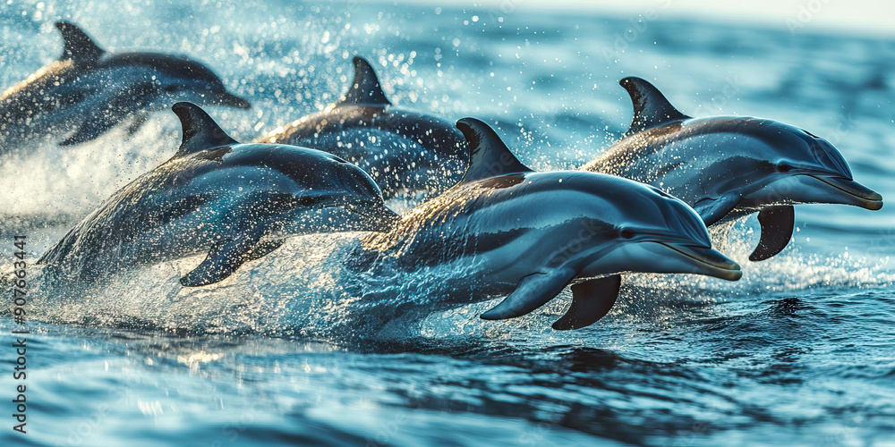 Flipper's Paradise: A pod of dolphins breaches the surface in unison ...