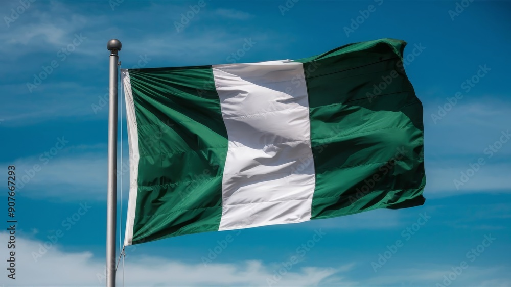 Nigerian Flag flying in the air, highlighting the green and white ...