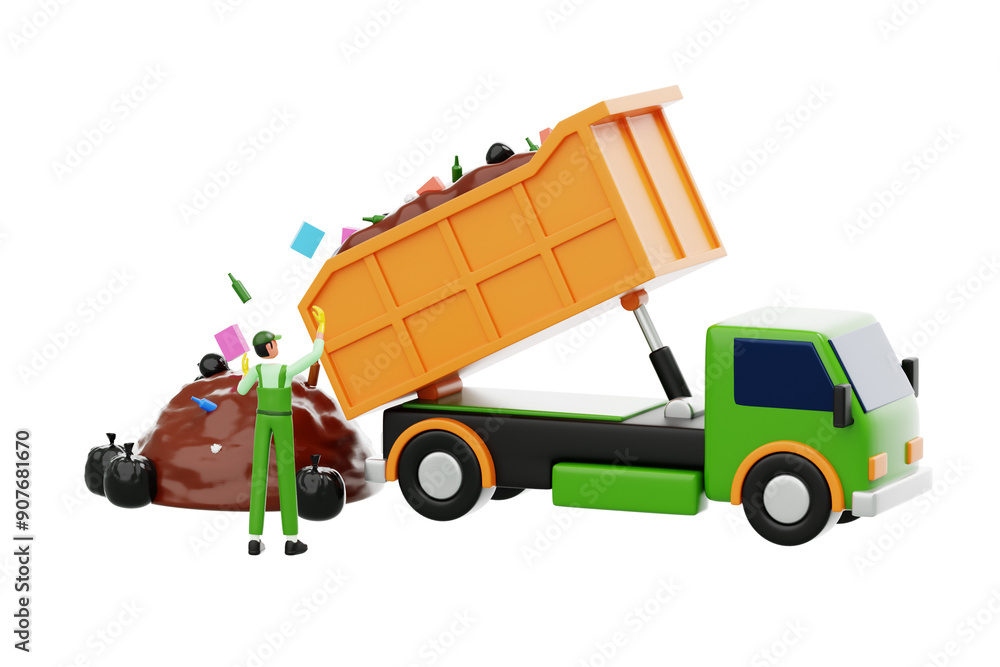 Dump truck dumping waste directly into landfills 3d illustration ...