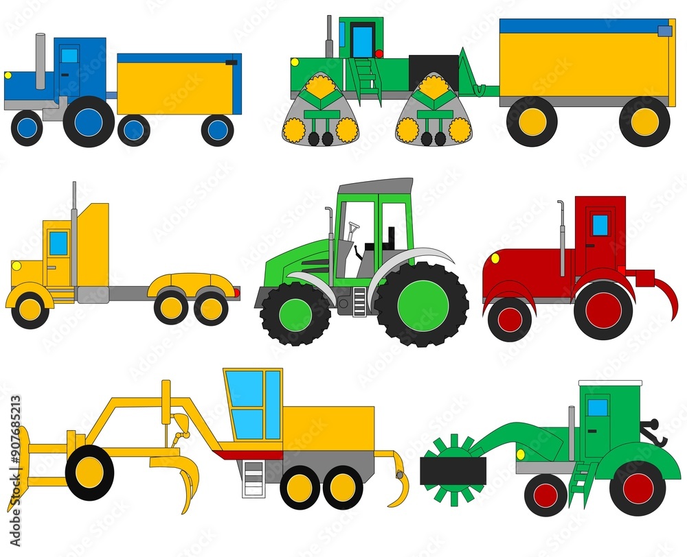 types of tractor Stock Illustration | Adobe Stock