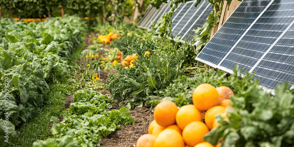Sustainable Harvest Practices: An eco-friendly farm with solar panels ...