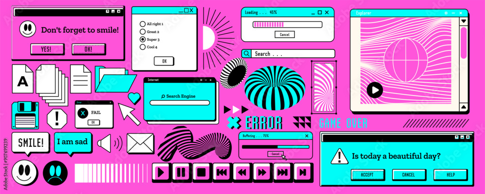 Retro window. Pixel 90s interface. Y2k style. PC browser. Computer ...