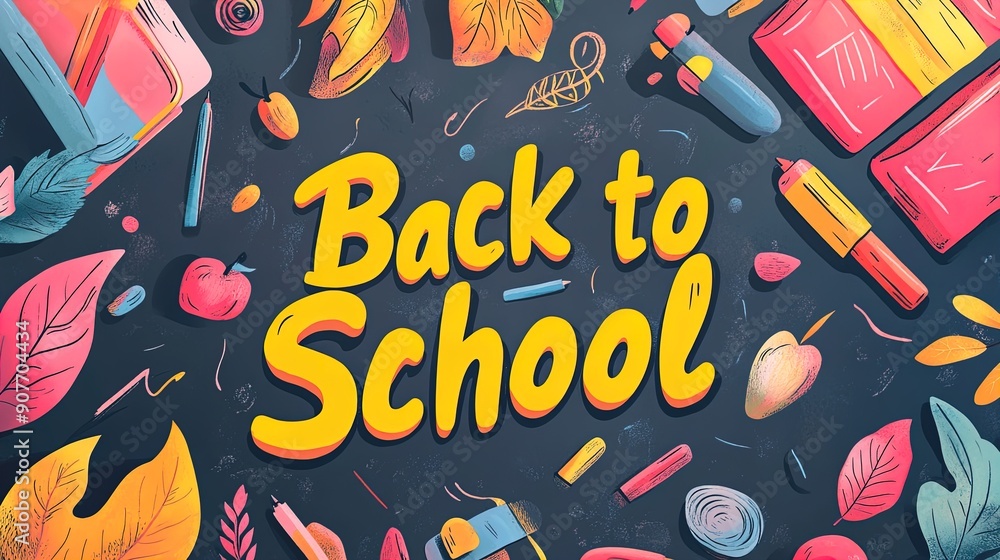 Vibrant Back to School Poster Design with Colorful Fruits and Supplies ...