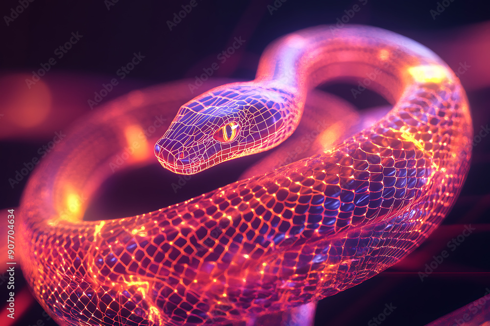 ภาพประกอบสต็อก Innovative wireframe rendering depicting a snake on a ...