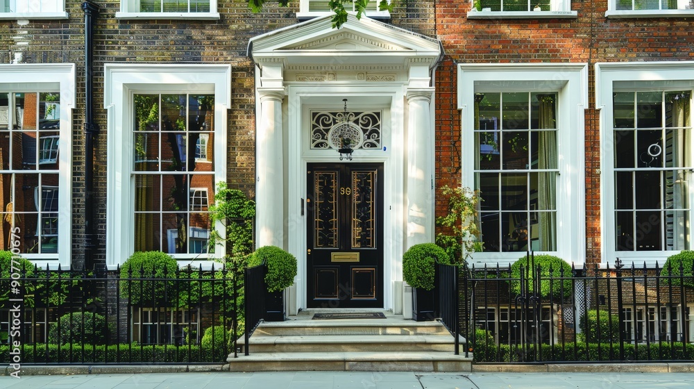 Picture a grand Georgian townhouse with symmetrical windows, a stately ...