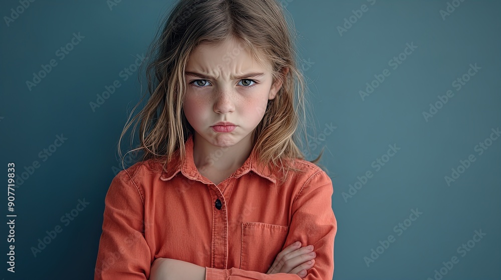 Angry Young Girl with Light Brown Hair and Red Shirt Pouting for ...