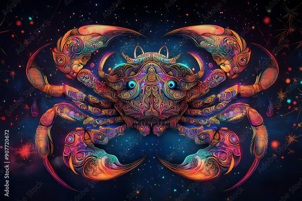 Cancer zodiac sign with intricate details and vibrant colors ...