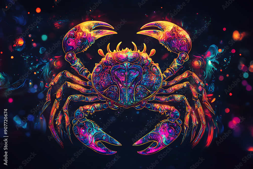 Cancer zodiac sign with intricate details and vibrant colors ...
