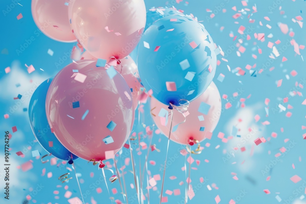 Pink and Blue Balloons with a Sprinkle of Confetti, A Festive Scene ...