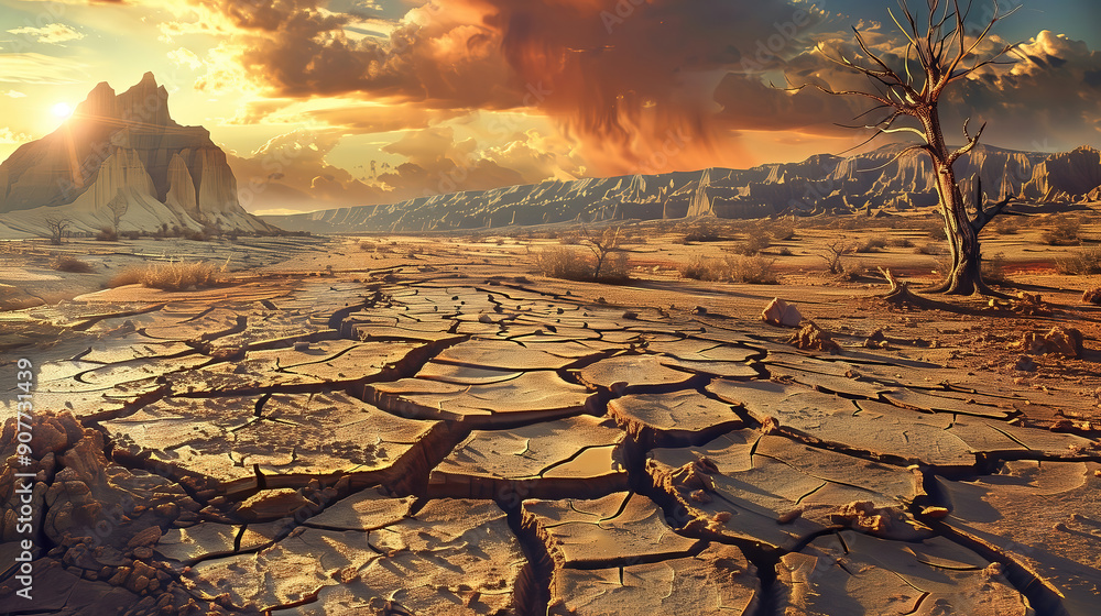 The picture of drought disaster, desertification of the land and ...