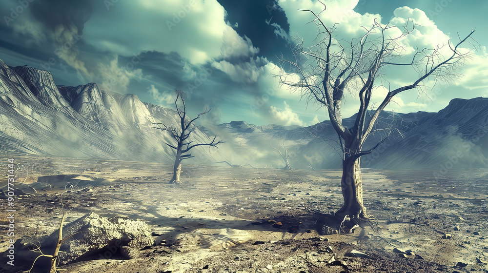 The picture of drought disaster, desertification of the land and ...