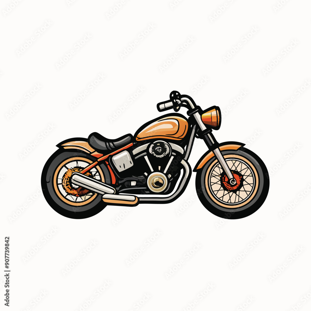 Create a vector illustration of a custom bobber motorcycle with a ...