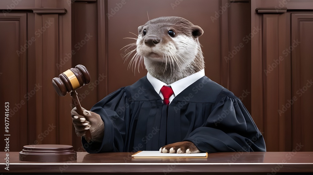 Funny Otter Judge in Courtroom. An adorable otter dressed as a judge ...