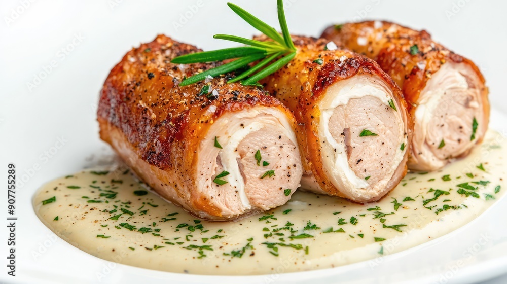 Delectable Chicken Roulade with Herbs and Sauce - Fine Dining ...