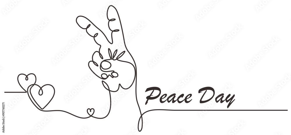 International peace day.Continuous line drawing. Peace dove sign. Olive ...