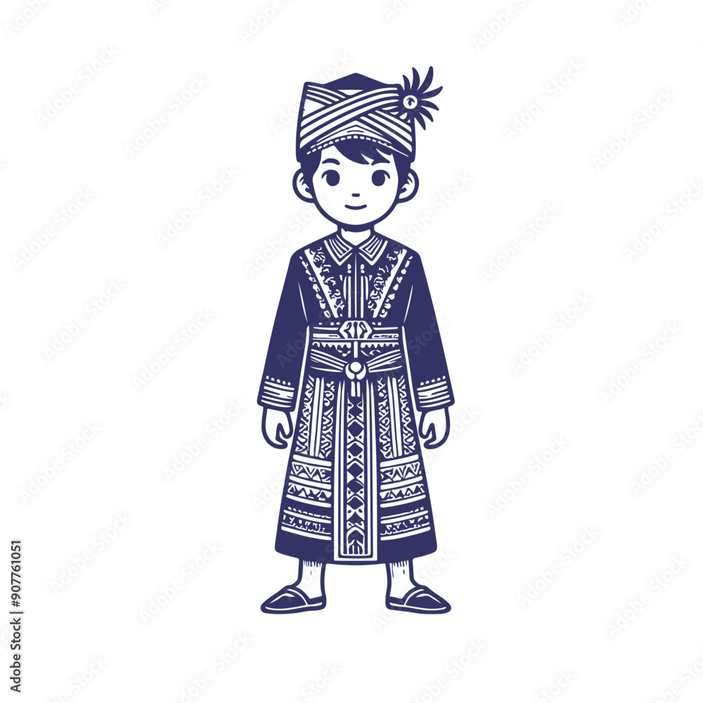 boy in traditional costumes of Timor-Leste outline vector Stock Vector ...