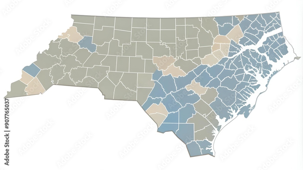 North Carolina counties, gray political map with borders and county ...