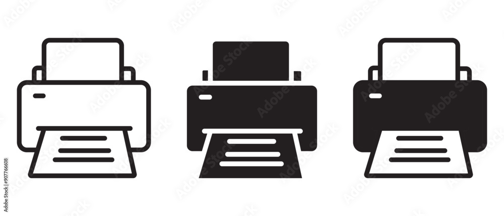 Print icon set. Print vector, silhouette set. Outline of printer vector ...