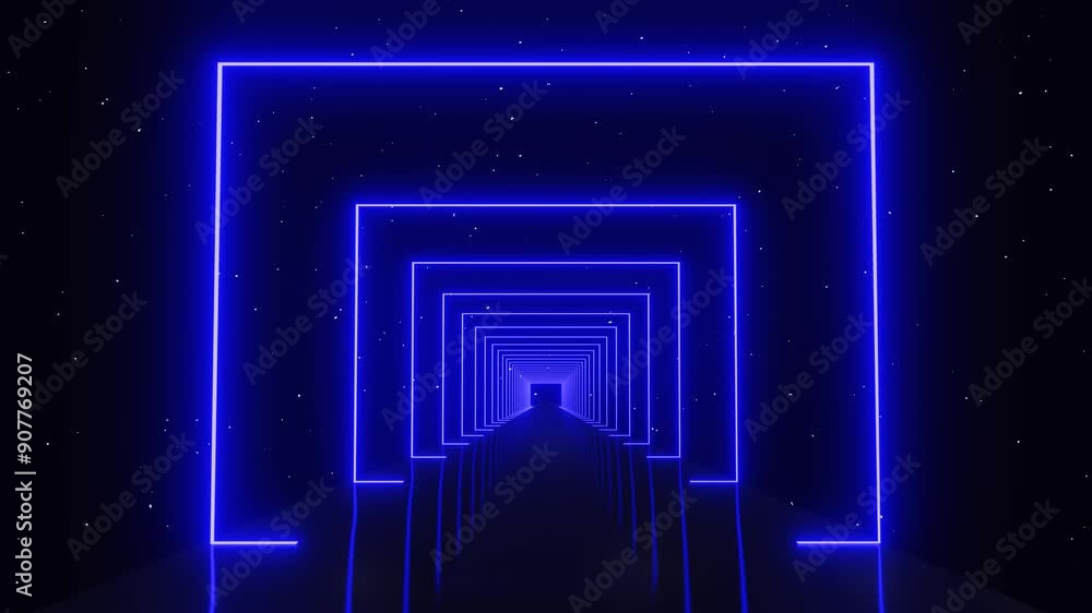 3d abstract futuristic glowing blue neon laser tunnel corridor with ...
