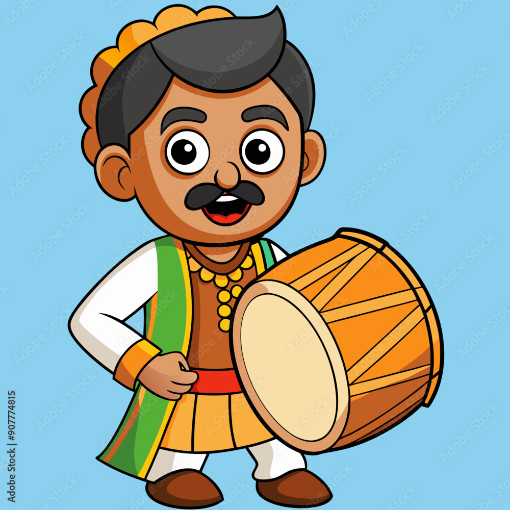 Bengali man playing dhol vector illustration Stock Vector | Adobe Stock