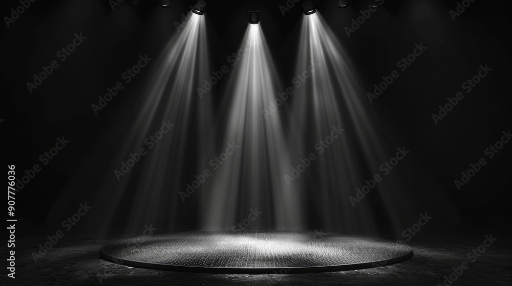 spotlight light effect concept A spotlight beam shines on a black ...