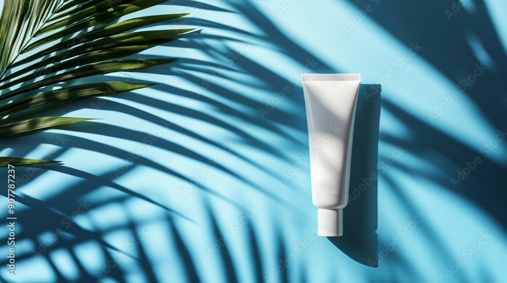 Selection of sunscreen in a jar and cosmetic tube with SPF cream on a ...