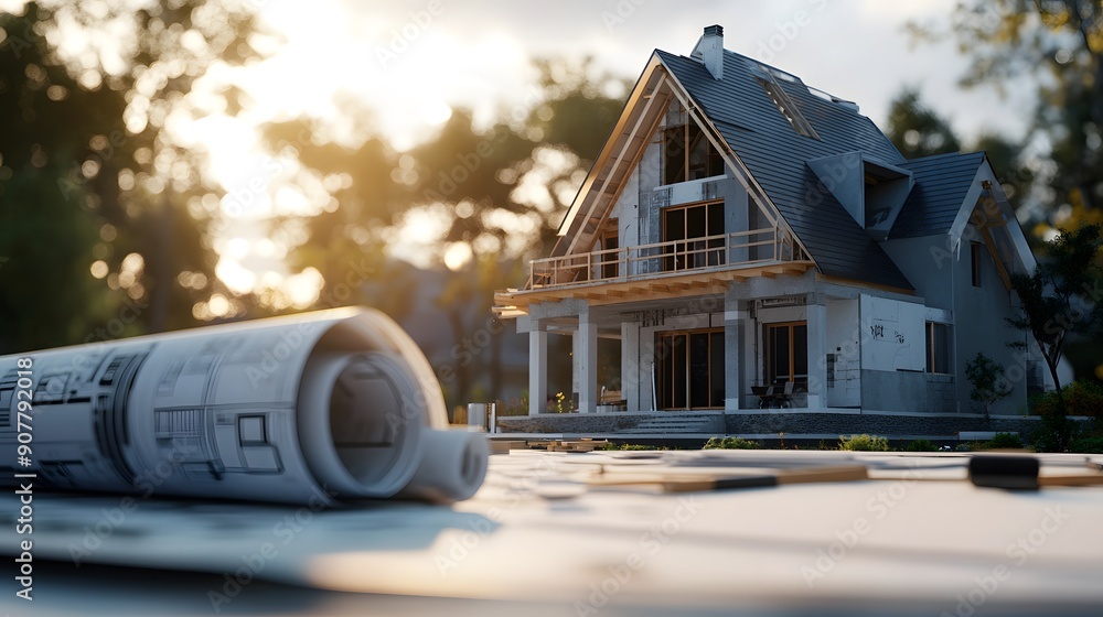 Architect or engineer are designing house, modifying plan, creating ...