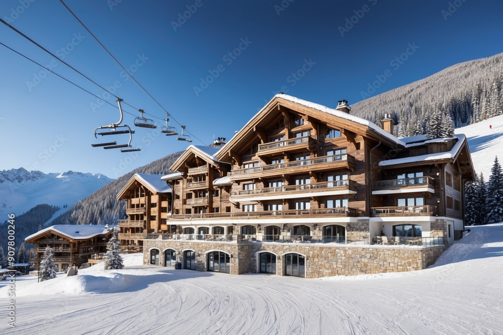 Opulent ski resort with world-class slopes, luxurious chalets, and ...