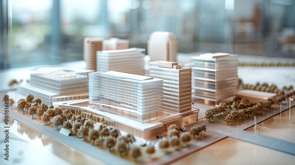 Generate a photo realistic image of a maquette representing a corporate ...