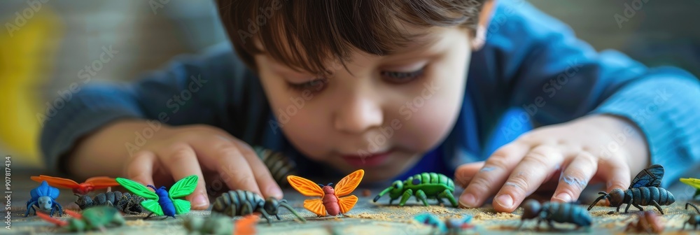 Child playing with toy insects Bug Fossils educational game using play ...