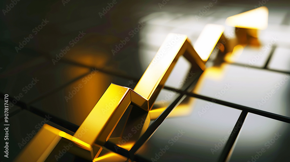 3D gold bar graph icon with arrows showing business growth and success ...