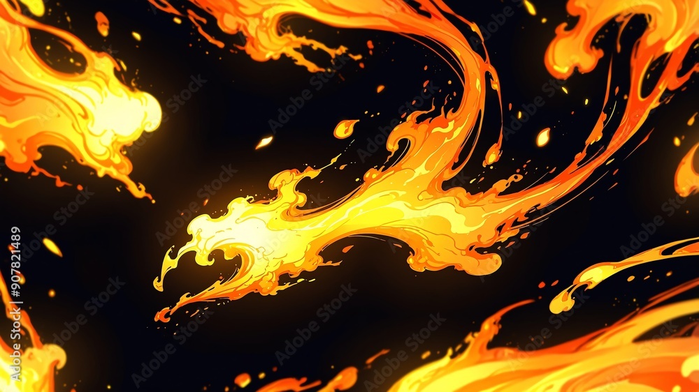 yellow flames fire energy burning background anime cartoon illustration ...