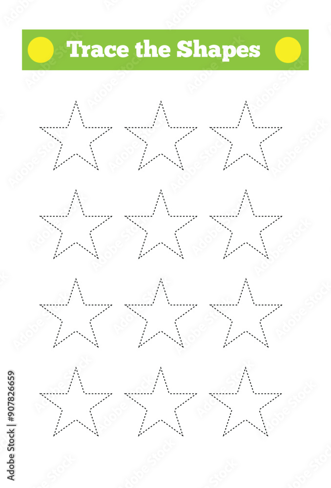 Trace the Star Shapes Handwriting Practice. Learning to write page for ...