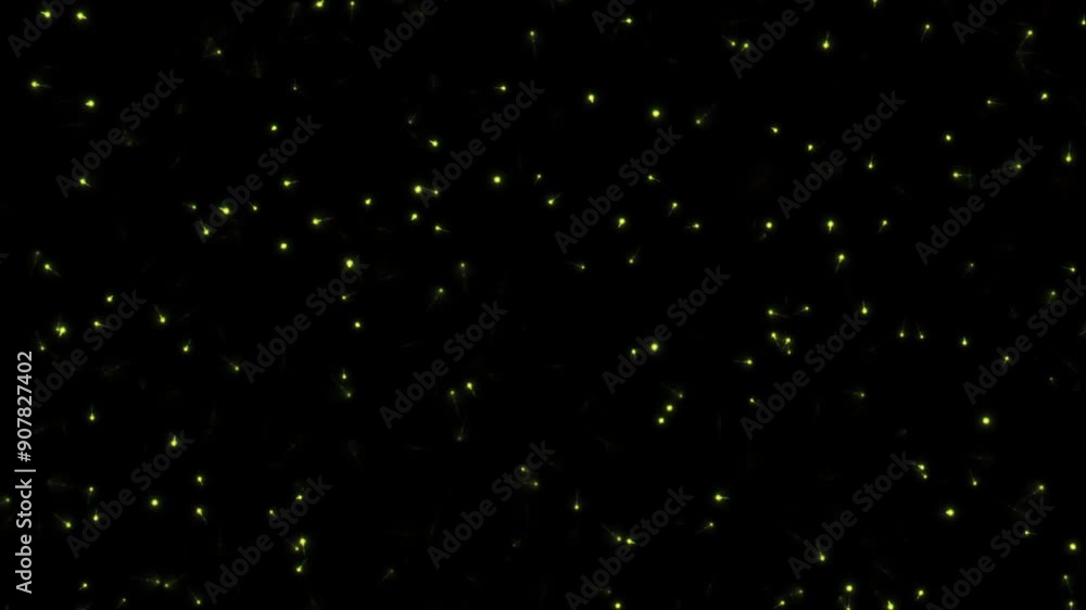 Animation loop glow yellow green particles flow up to top on black ...