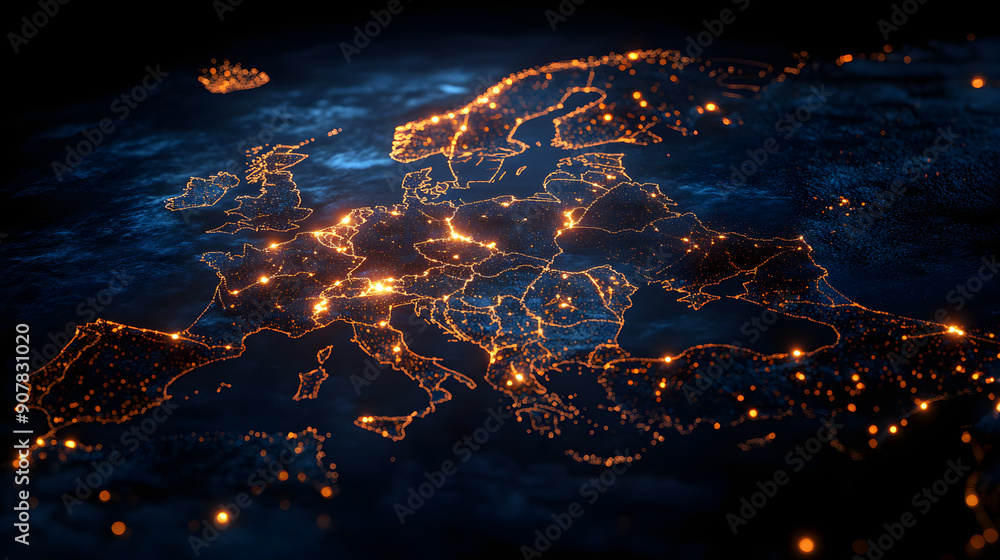 Digital Map of Europe with Glowing Connections Between Cities Stock ...