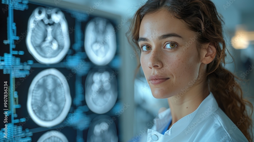Female medical professional analyzing brain scans. Healthcare worker ...