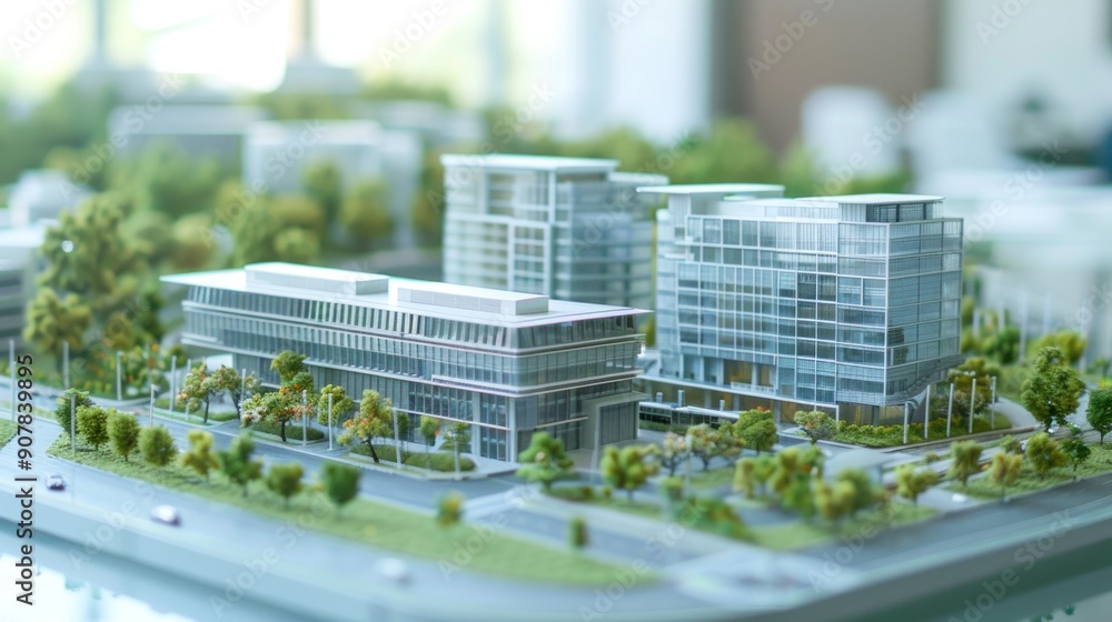 Generate a photo realistic image of a maquette showcasing a corporate ...