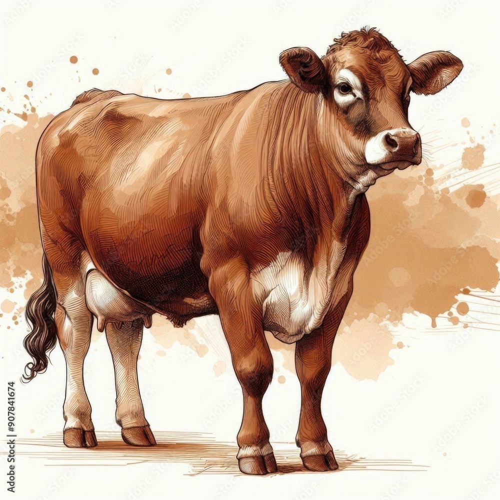 Cow on a farm hand drawin watercolor illustrations, cow, goats, cattle ...