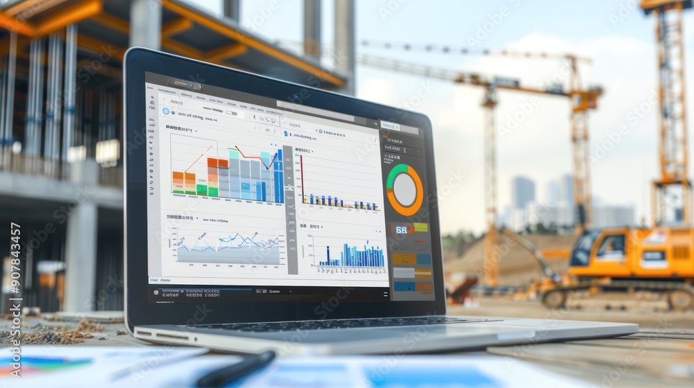 Generate a photo realistic image of a construction project displaying a ...